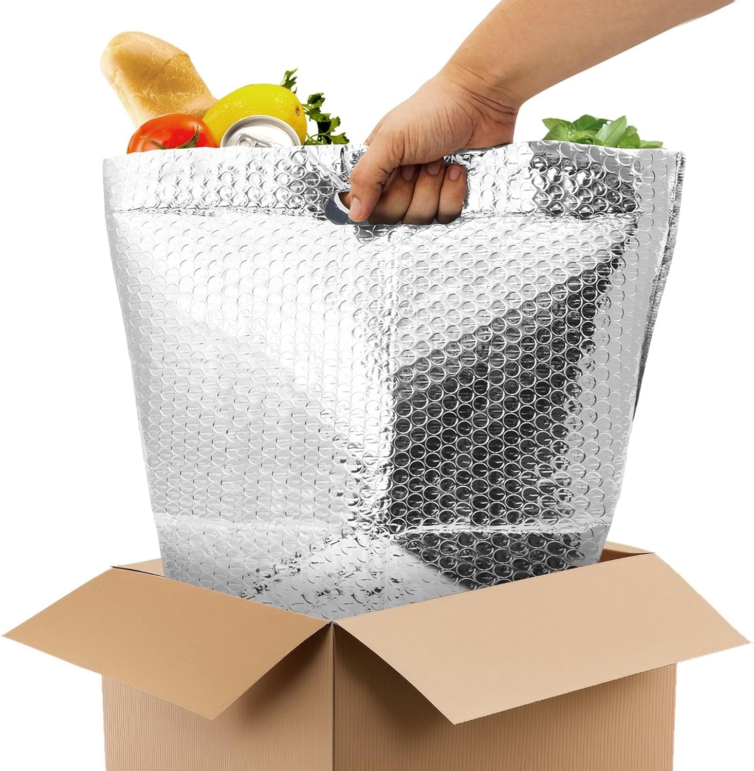 Insulated Thermal Bags for Food 12x10x9" - 5 Pack with Handles ...